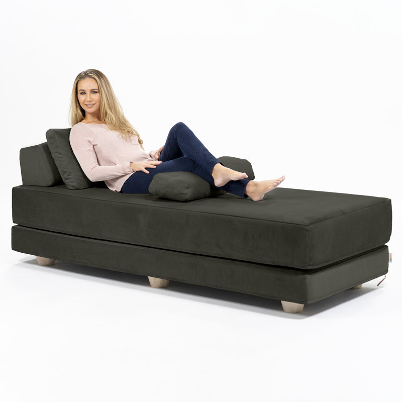 Balshan Chaise Lounge Daybed Fold Out Sleeper with Queen Size Mattress Charcoal